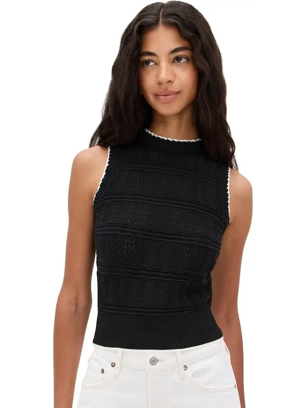 Madewell Mixed Stitch Sleeveless Sweater - Black With Ivory Framing