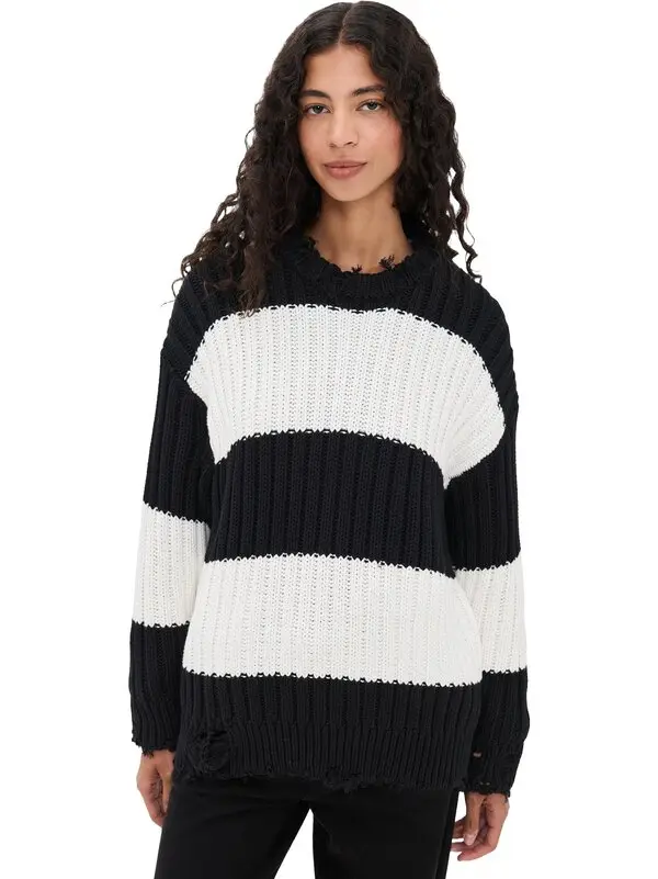 Denimist Oversized Striped Ribbed Sweater - Black/ecru Jumbo Stripe