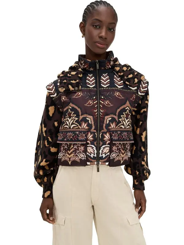 Farm Rio Printed Puffer Jacket - Winter Ainika Brown