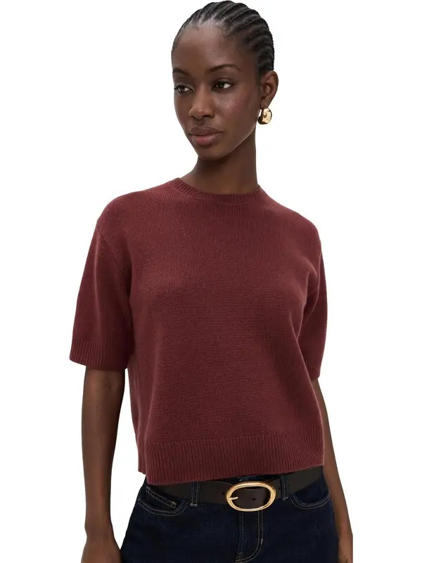 Theory Cashmere Crop Tee - Oxblood Red