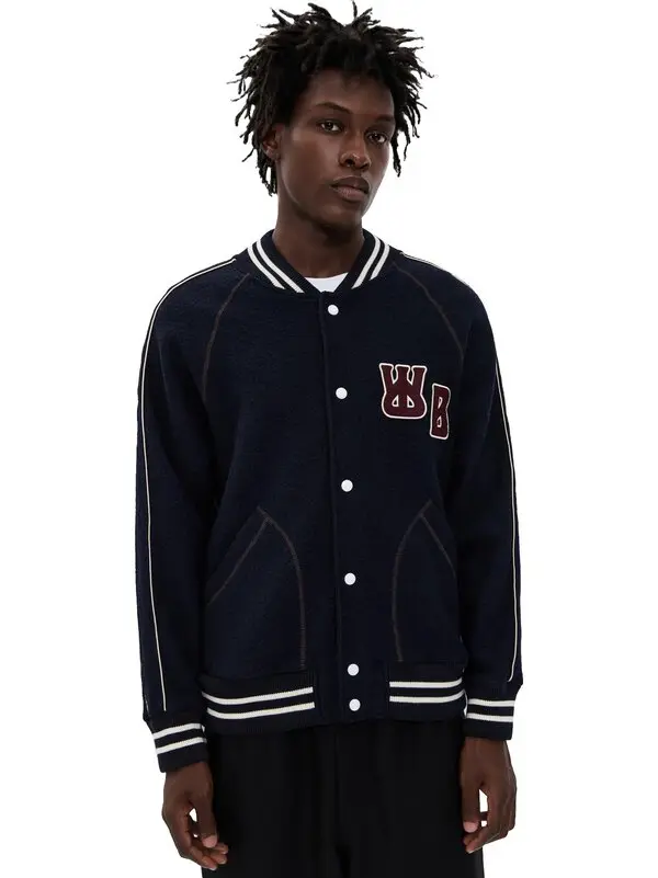 WALES BONNER October Knit Varsity Jacket - Navy