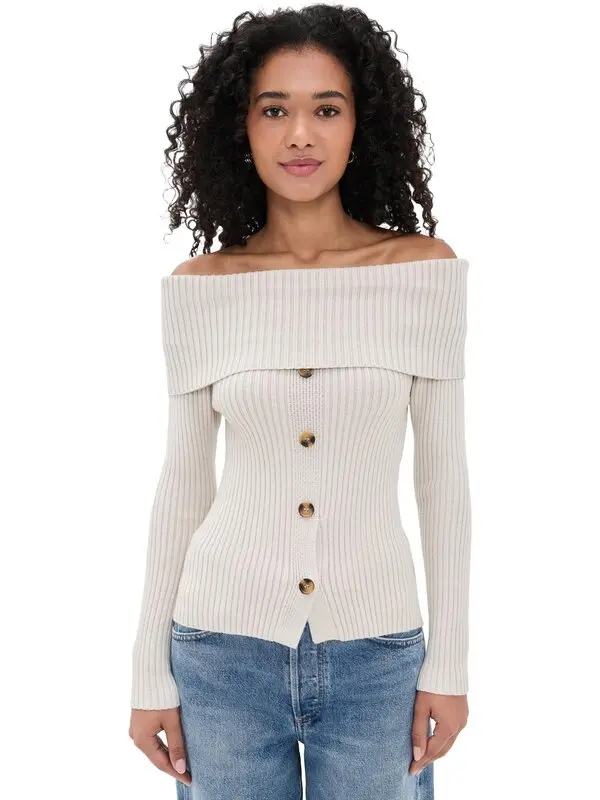 Blanknyc Ribbed Knit Off-shoulder Sweater - Cream