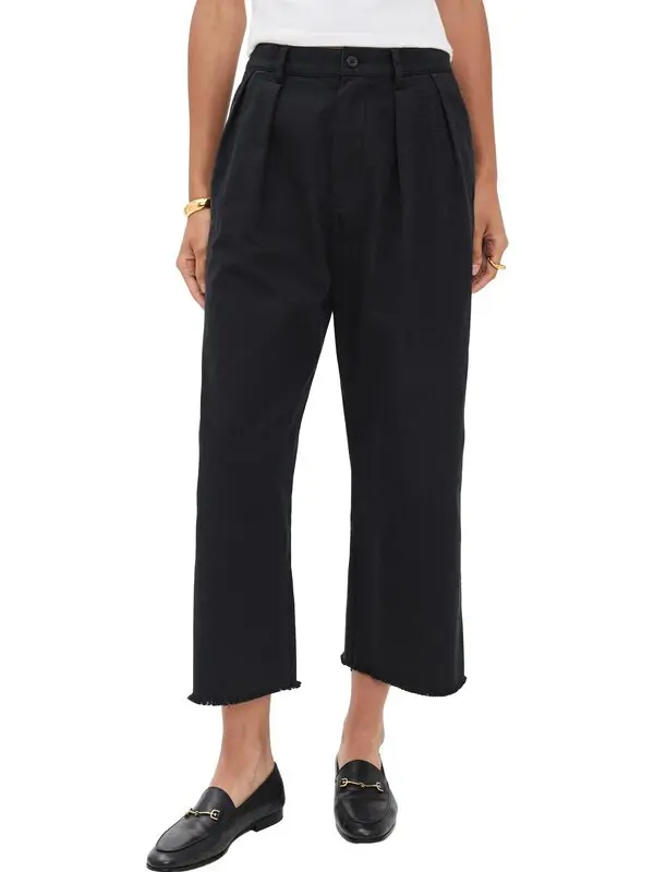 Denimist Cropped Double Pleat Wide Leg Chino Pants - Black