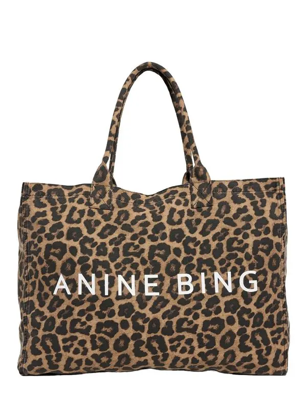 ANINE BING Leo Canvas Tote - Black And Brown Leopard