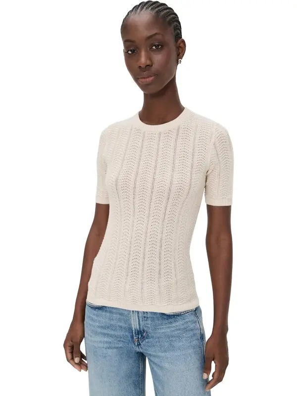 Rag & Bone Francesca Merino Short Sleeve Sweater - Oatmeal