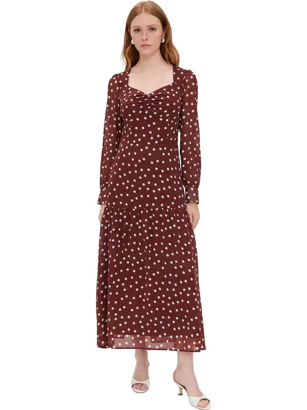 O.P.T Selma Polka Dot Maxi Dress - Brown Polka Dot