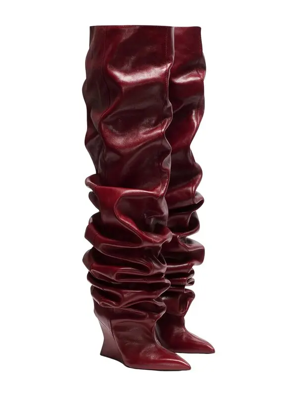Balmain Leather Wedge Over-the-knee Boots 95 - Brown
