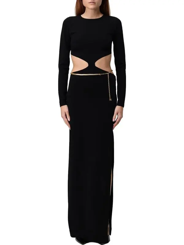Elisabetta Franchi Long Sleeve Cut Out Maxi Dress - Black