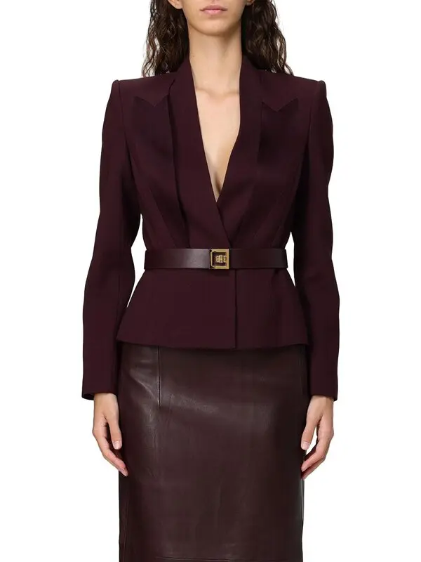 Elisabetta Franchi Belted Jacket - Burgundy