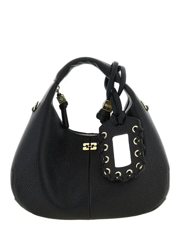 GANNI Textured Leather Hobo Bag - Black