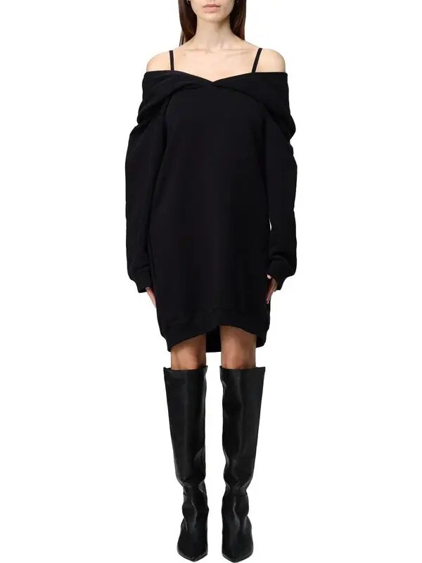 MAISON MARGIELA Off-shoulder Sweatshirt Dress - Black
