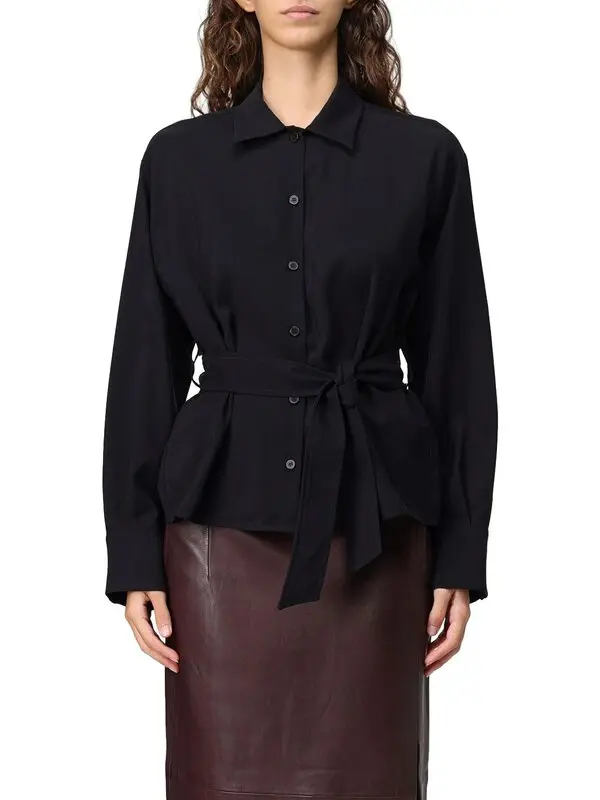 ALYSI Button-down Shirt With Tie Detail - Black