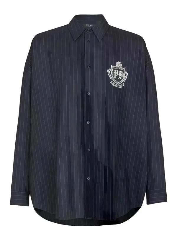 Balmain Pinstripe Emblem Shirt - Blue