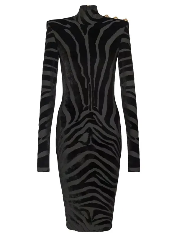 Balmain Zebra-print Midi Dress - Black