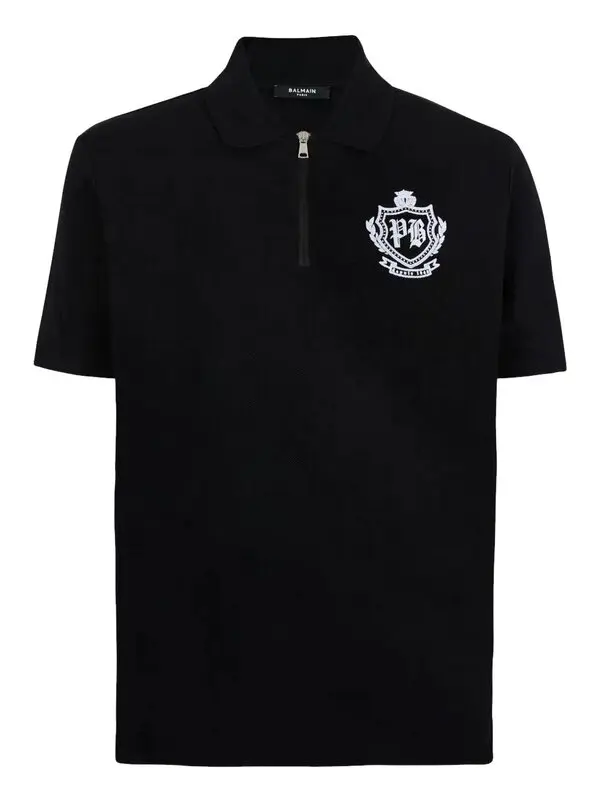 Balmain Emblem-embroidered Half-zip Polo Shirt - Black