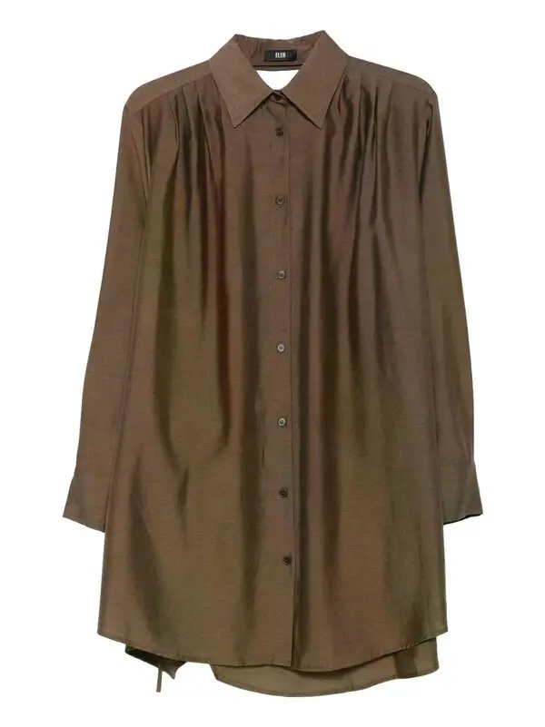 ELEH Pleated Button-front Shirt - Brown