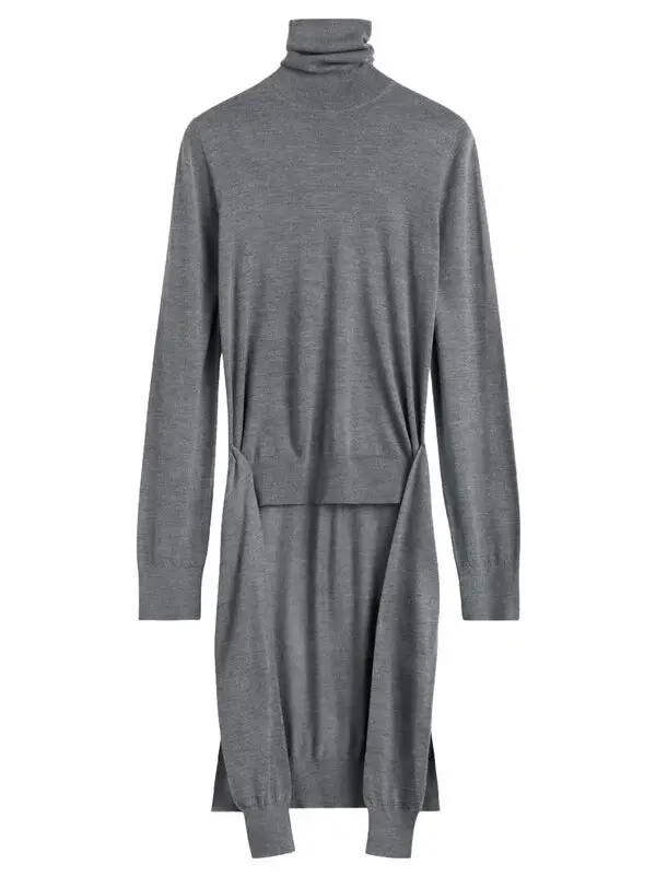 TOTÊME Belted Turtleneck Midi Dress - Grey