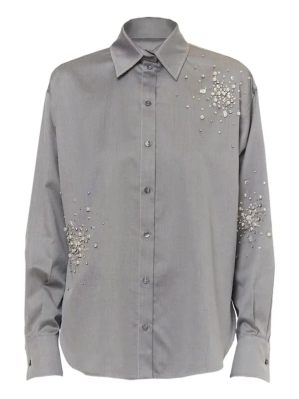 DES_PHEMMES Hand-embroidered Asymmetric Cotton Shirt - Grey