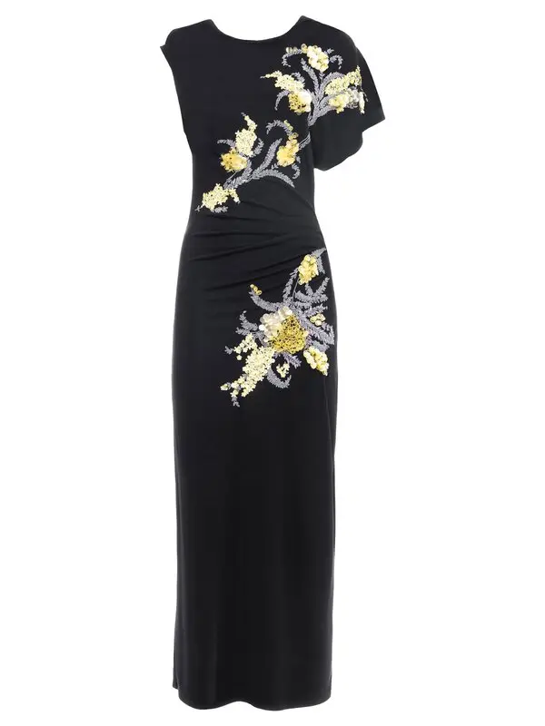 DES_PHEMMES Embroidered Jersey Midi Dress - Black