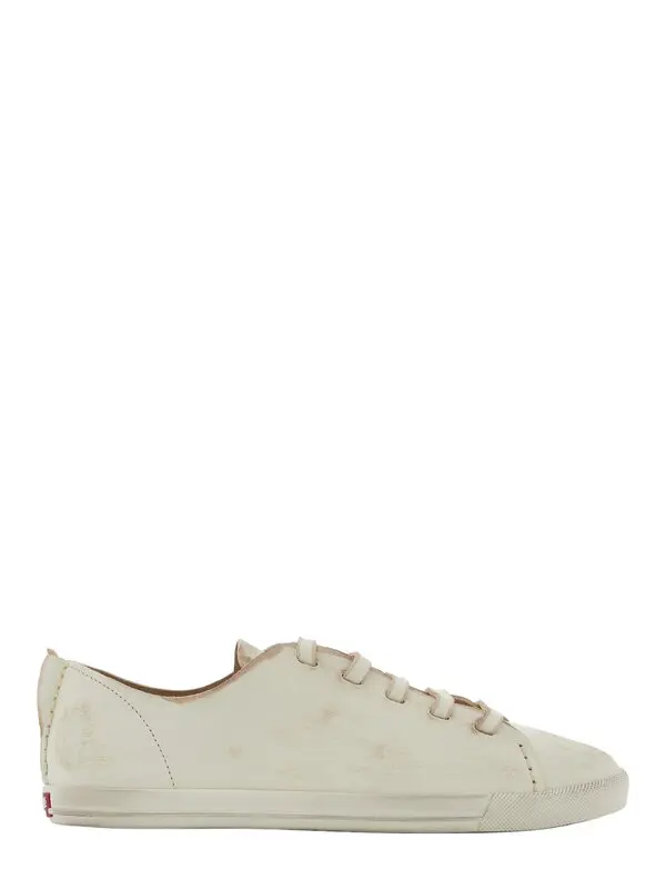 Prada Antiqued Leather Sneakers - White
