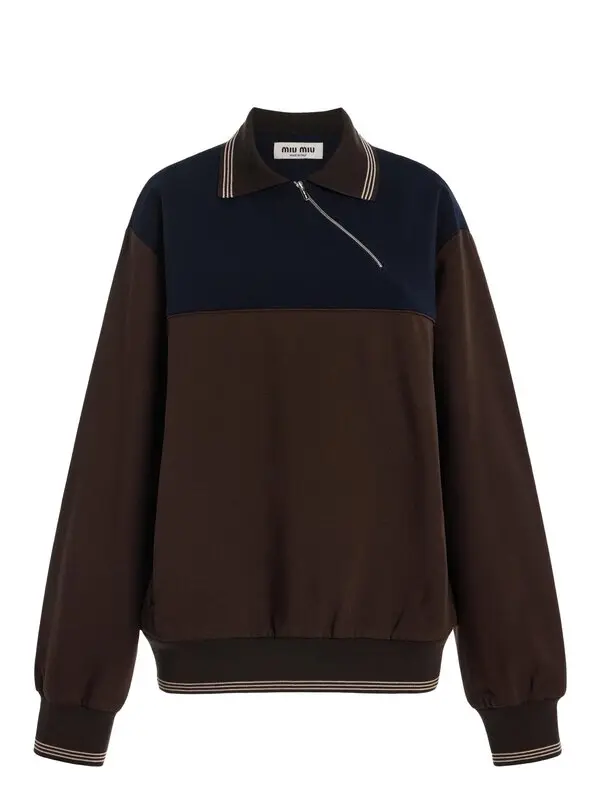 Miu Miu Oversized Knit Quarter Zip Sweatshirt - Brown