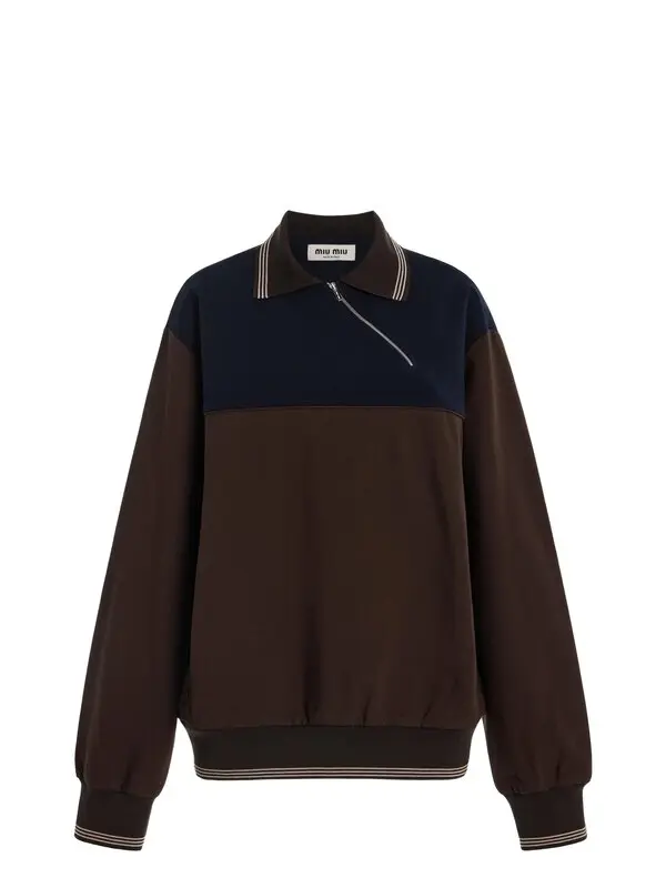 Miu Miu Oversized Knit Quarter Zip Sweatshirt - Brown