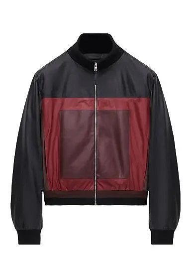 Loewe Colour-block Cropped Leather Jacket - Black/burgundy