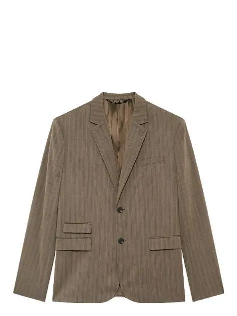The Kooples Notched-lapel Regular-fit Striped Wool Jacket - Light Brown