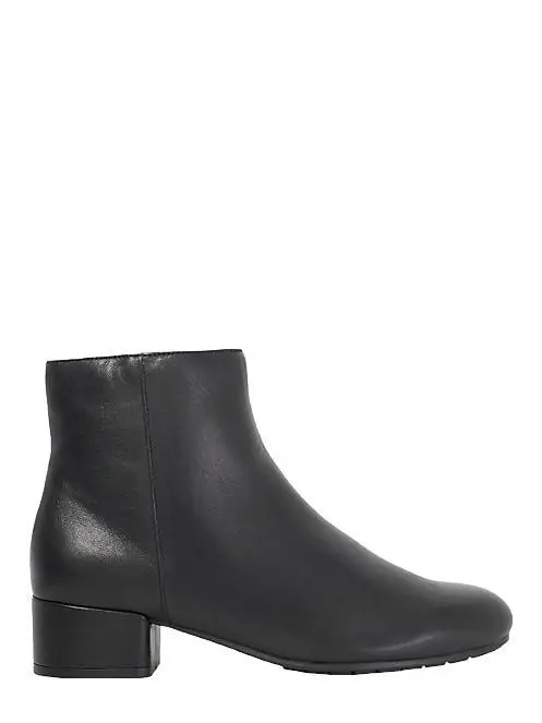 DUNE Leather Heeled Ankle Boots - Black Plain Leather