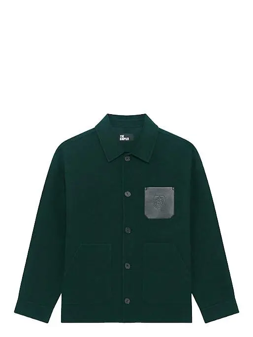 The Kooples Crest-embossed Patch-pocket Wool-blend Overshirt - Bottle Green