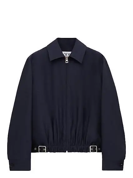 Loewe Belted Drape Wool-silk Blend Jacket - Navy Blue
