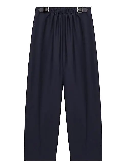 Loewe Belted Wide-leg Wool-silk Blend Trousers - Navy Blue