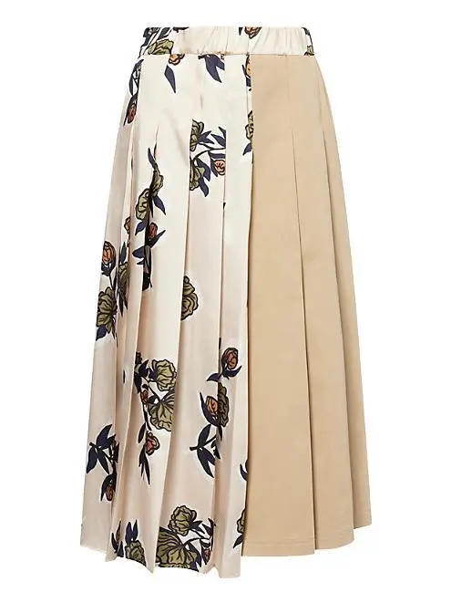 Max Mara Etra Pleated Woven Midi Skirt - Beige