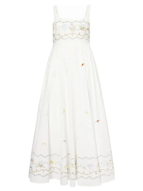 ALEMAIS Alémais Giulia Embroidered Cotton Midi Dress - Cream