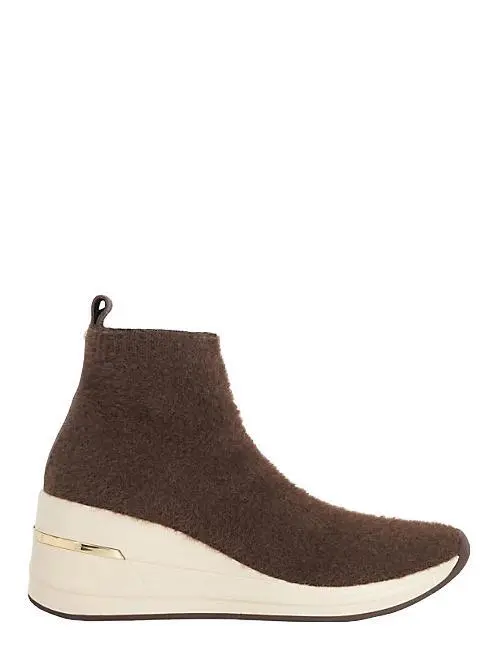 DUNE Envisioned Wedge Faux-fur Sneakers - Brown Fabric