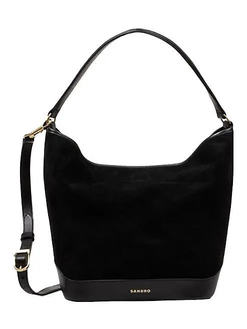 Sandro Logo-embossed Suede Shopper Tote - Black