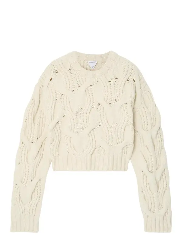 Bottega Veneta Cropped Cable-knit Wool Sweater - Cream