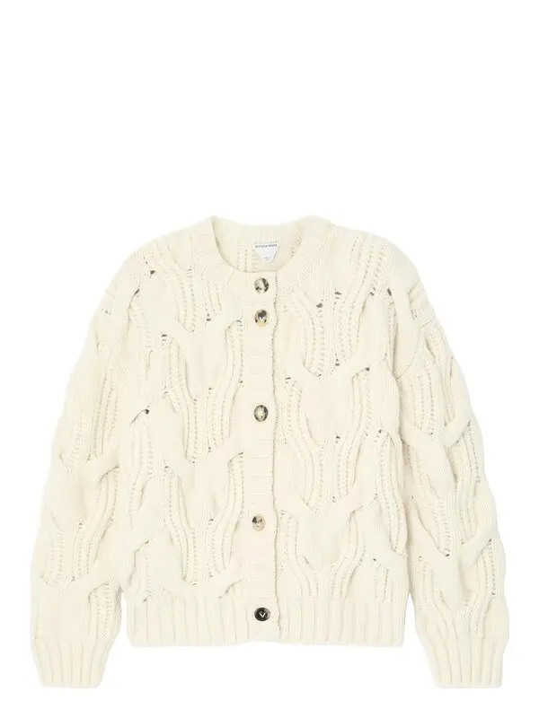 Bottega Veneta Cropped Cable-knit Wool Cardigan - Cream