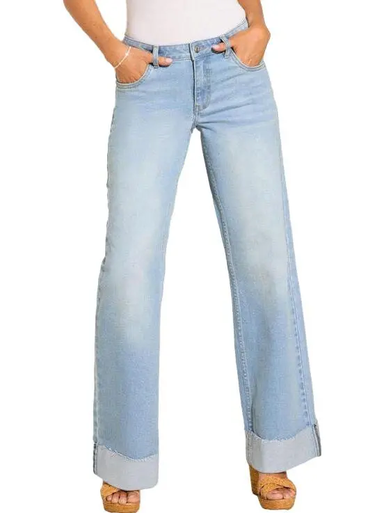FRIENDS LIKE THESE Wide Leg Jeans With Cuffed Hem - Blue