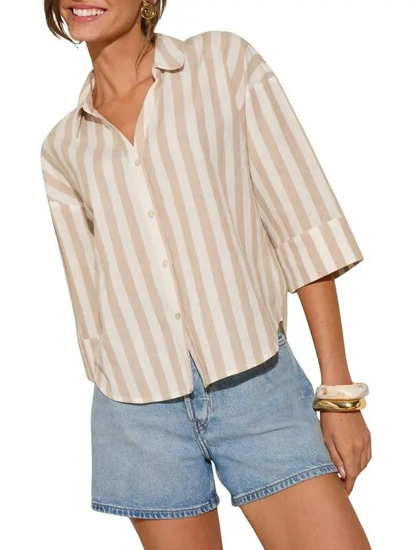 FRIENDS LIKE THESE Stripe Cotton & Linen Shirt - Neutral