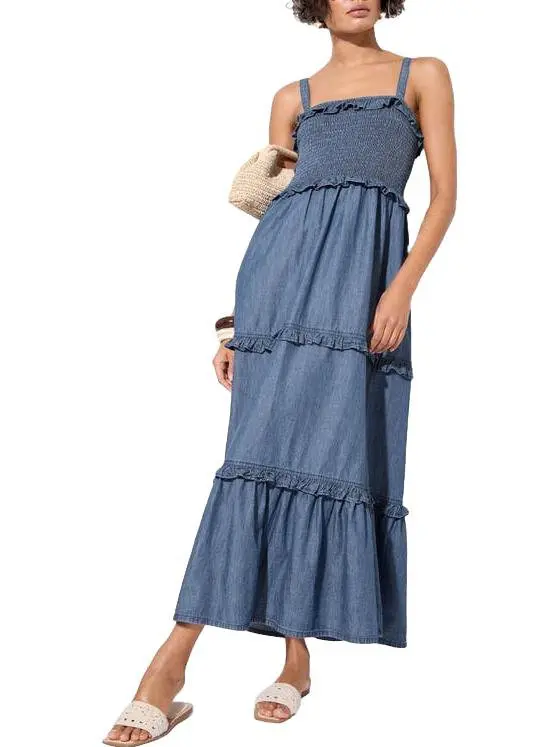 FRIENDS LIKE THESE Tiered Chambray Maxi Dress - Blue