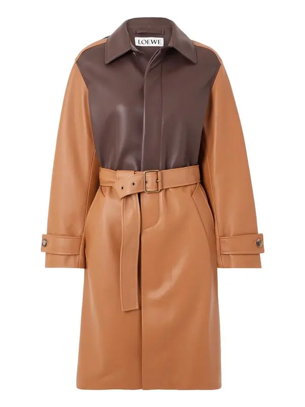 Loewe Belted Two-tone Leather Coat - Brown