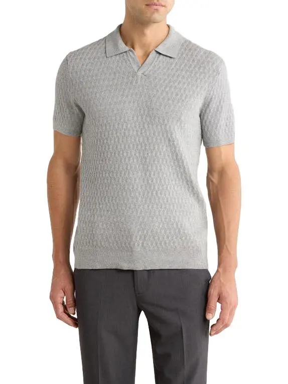 Robert Barakett Rylan Johnny Collar Cotton Blend Polo Sweater - Grey