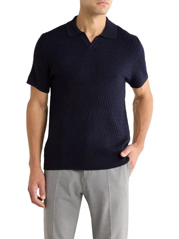Robert Barakett Rylan Johnny Collar Cotton Blend Polo Sweater - Navy