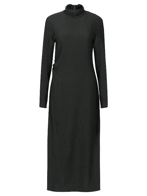 UNTITLED IN MOTION Aurora Crinkle Fabric Funnel Neck Midi Dress - Black Crinkle