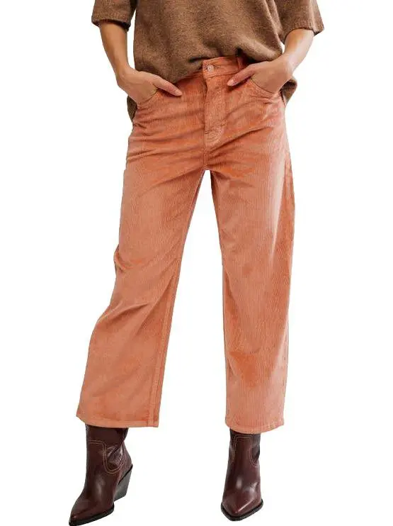Free People Deep Trance Corduroy Wide-leg Pants - Peach Peony