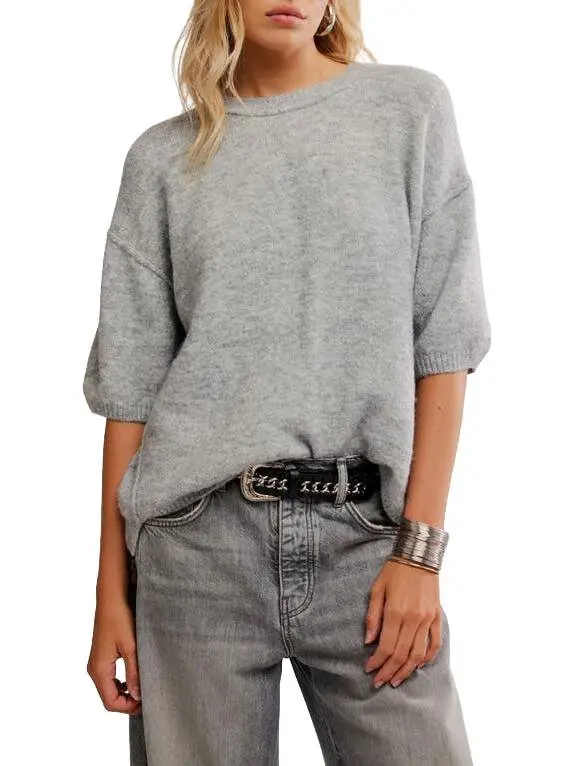 Free People Margot Oversize Short Sleeve Sweater - Heather Grey