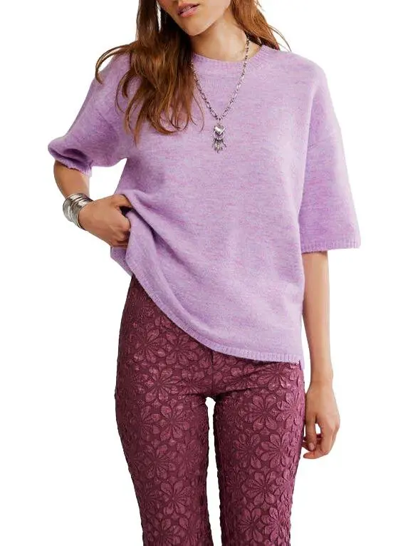 Free People Margot Oversize Short Sleeve Sweater - Lilac Spell Melange