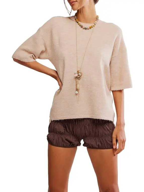 Free People Margot Oversize Short Sleeve Sweater - Pearl Melange