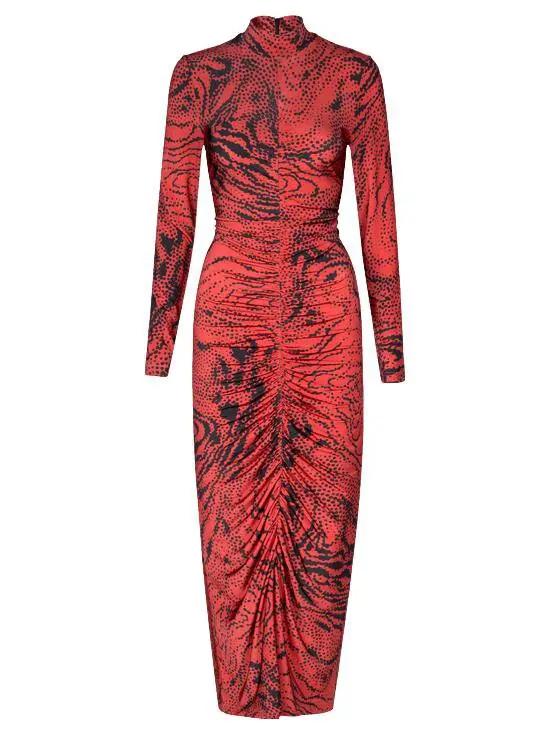 UNTITLED IN MOTION Alonia Jersey Ruched Midi Dress - Zora Red